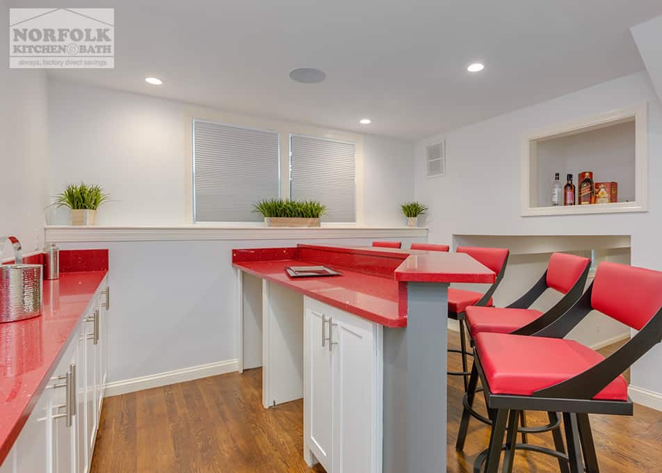 White Dry Bar With Red Quartz - Dedham, MA