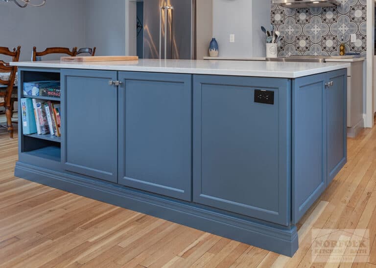 Greige Kitchen With Blue Island - Walpole, MA